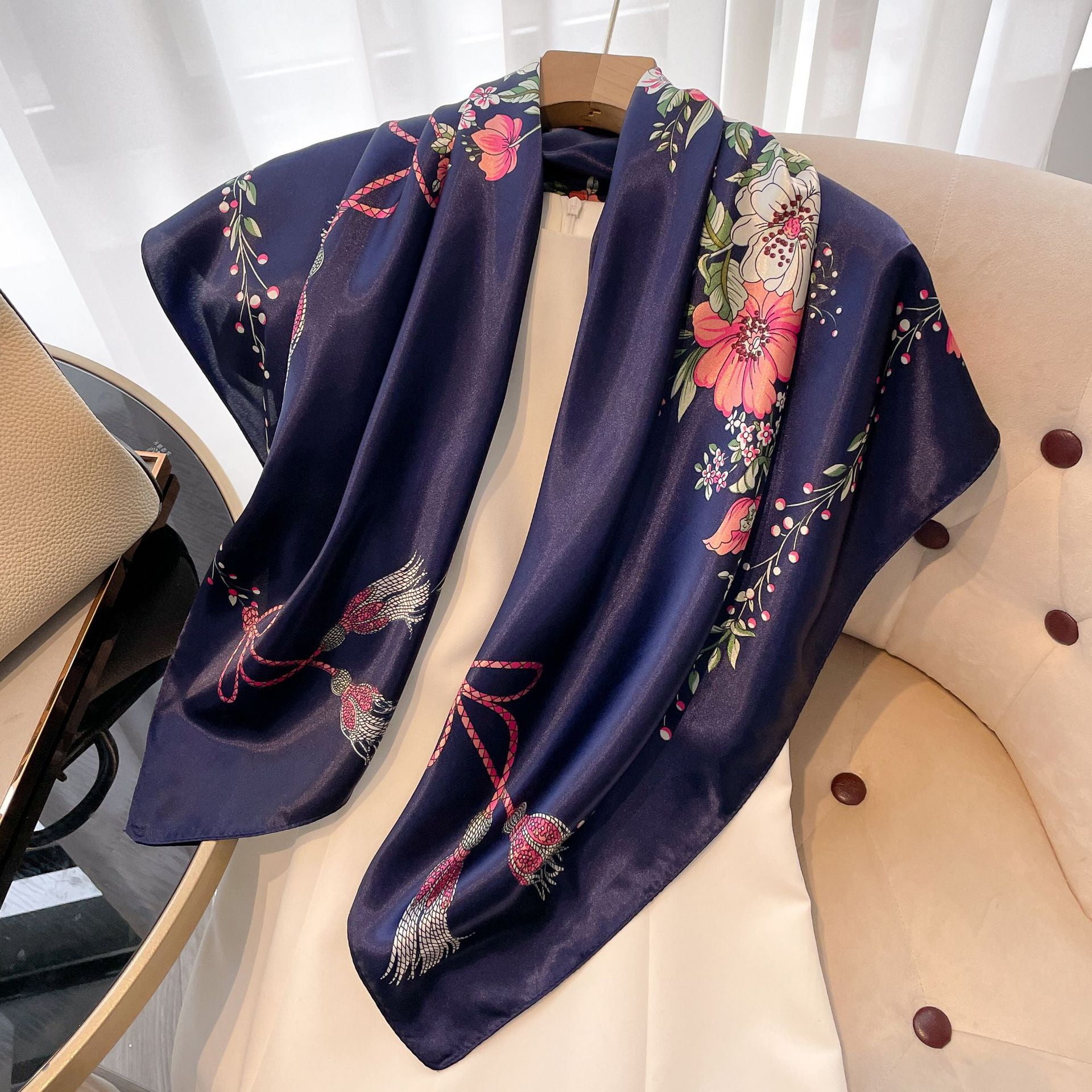 90X90CM Square Women Scarves Silk Office Ladies Hair Neck Bandanna ...