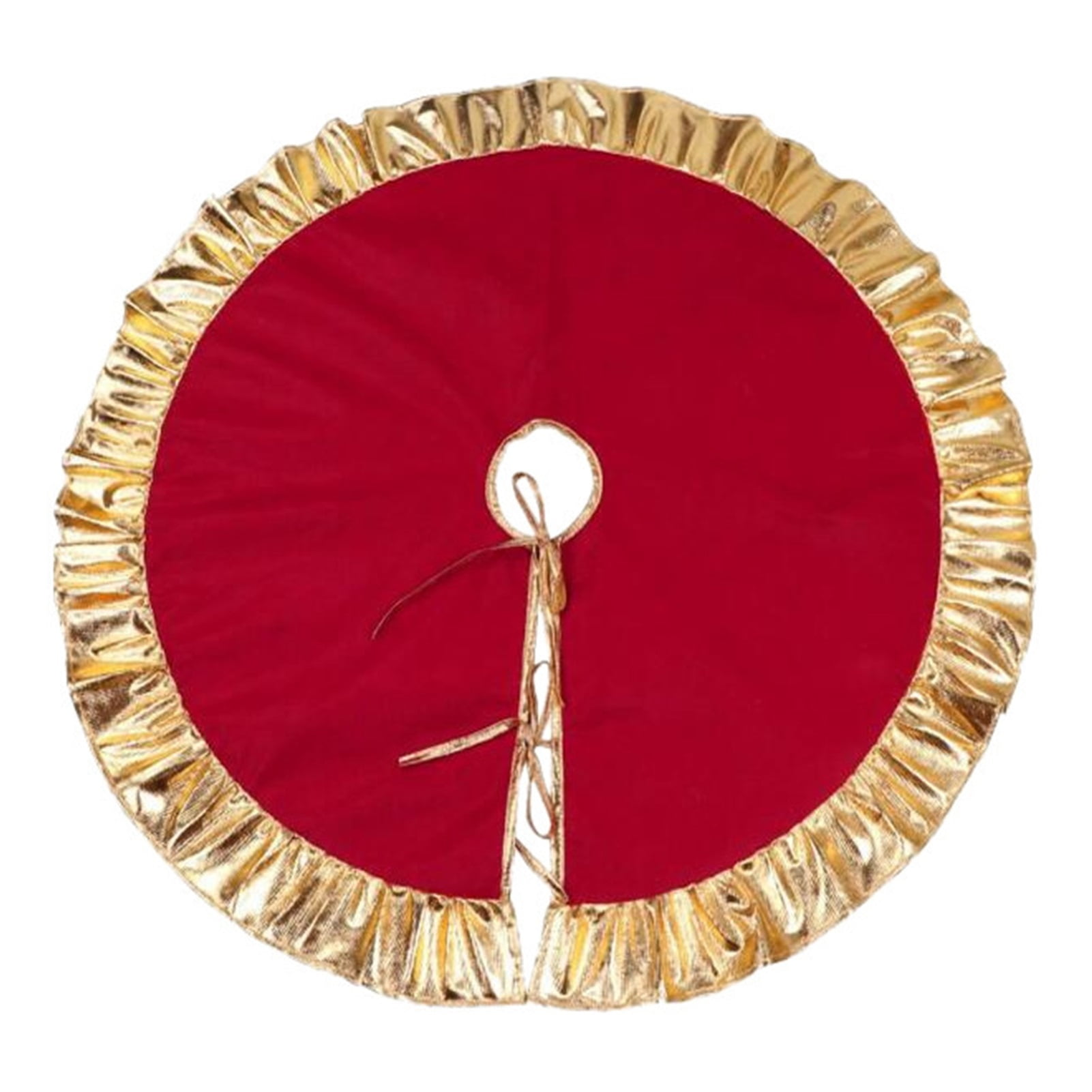 90cm Red Christmas Tree Skirt Golden Edge Gold Ruffle Bow Cover Base ...