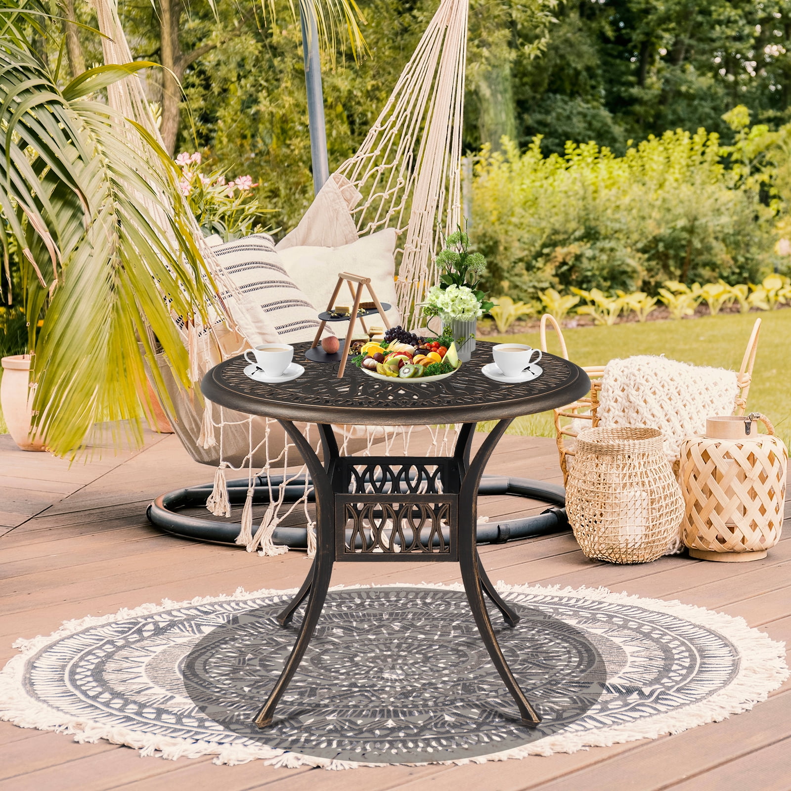 90cm Round Cast Aluminum Patio Table – Weather-Resistant Outdoor Dining ...