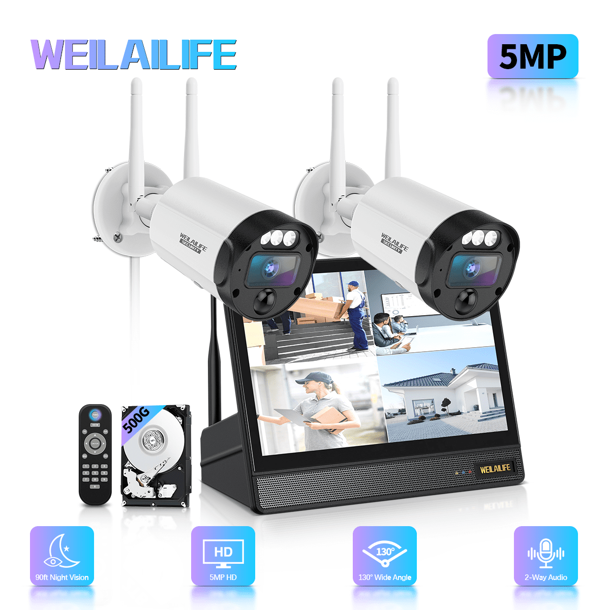 【90ft Super Night Vision】 Outdoor Wireless Security Camera System, Home ...