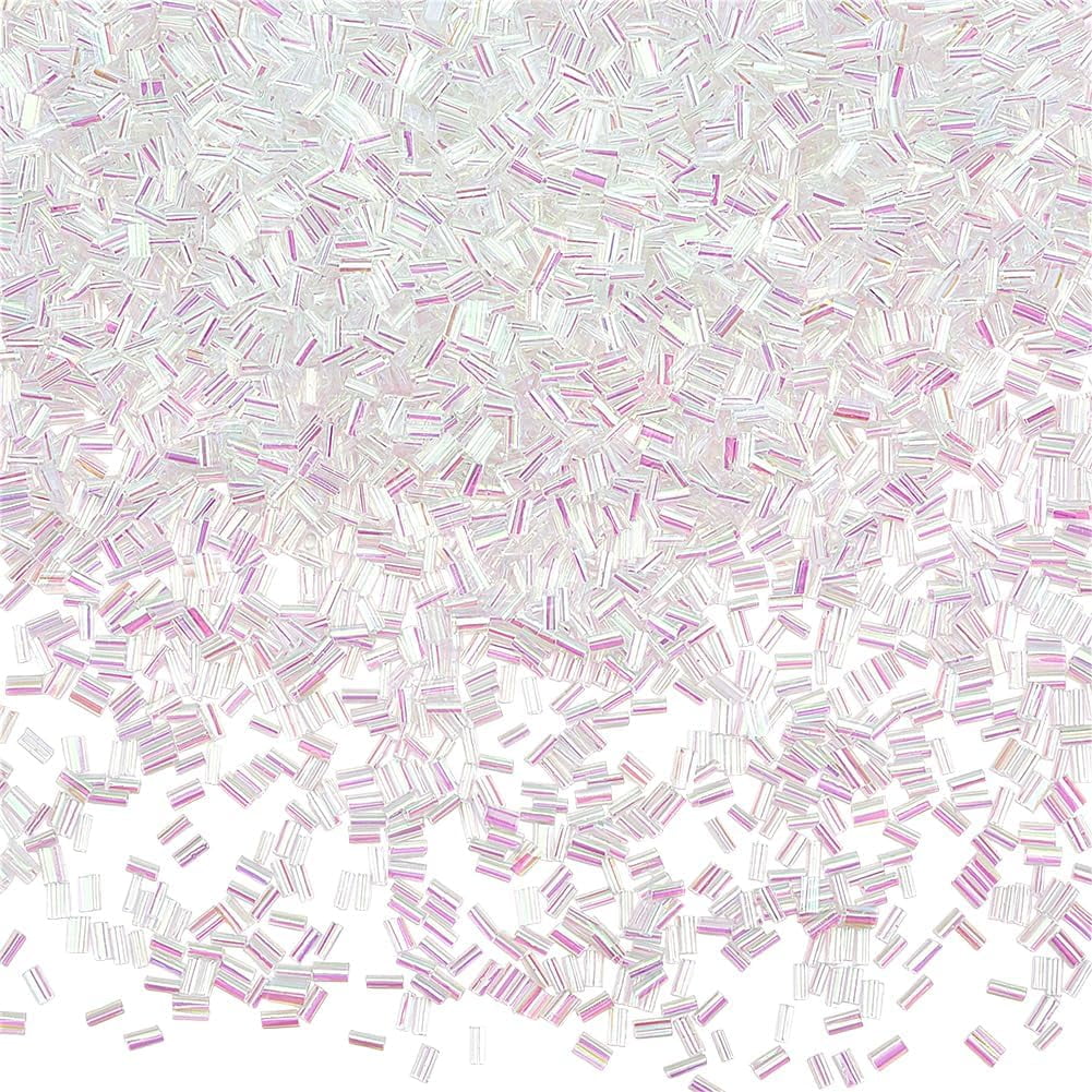 90g Clear Bingsu Beads 5.5mm Long Straw Tube Beads Iridescent Crispy ...