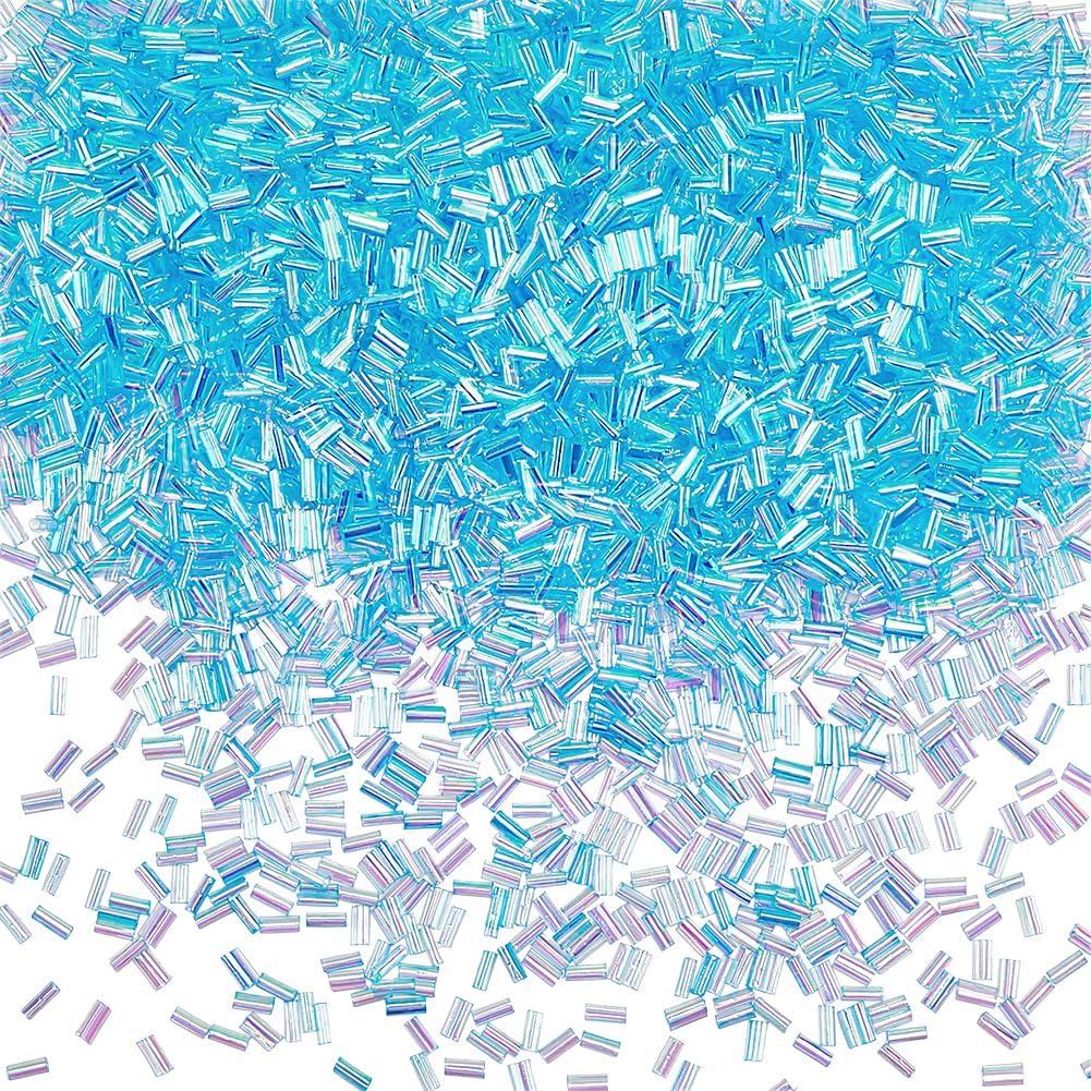 90g Deep Sky Blue Bingsu Beads 5.5mm Long Straw Tube Beads Iridescent ...