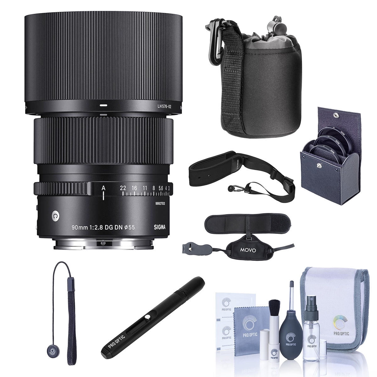 90mm f/2.8 DG DN Contemporary Lens for Sony E, Bundle with ProOptic 55mm Filter Kit, Dual Wrist ...