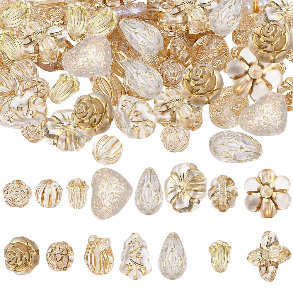 90pcs 15 Styles Transparent Acrylic Beads Vintage Oval Round Flower ...