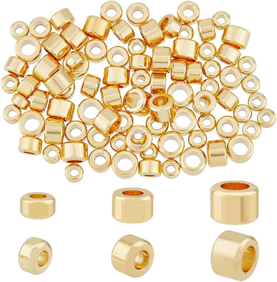90pcs 3 Size 18K Gold Plated Beads Column Spacer Beads Brass Rondelle ...