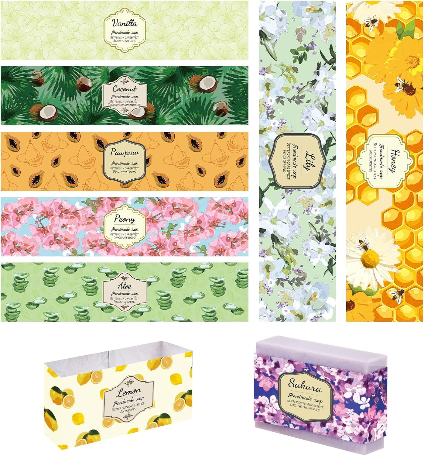 90pcs Bee Soap Packaging Paper 9 Styles Fruit Flower Plant Soap Wrapper ...