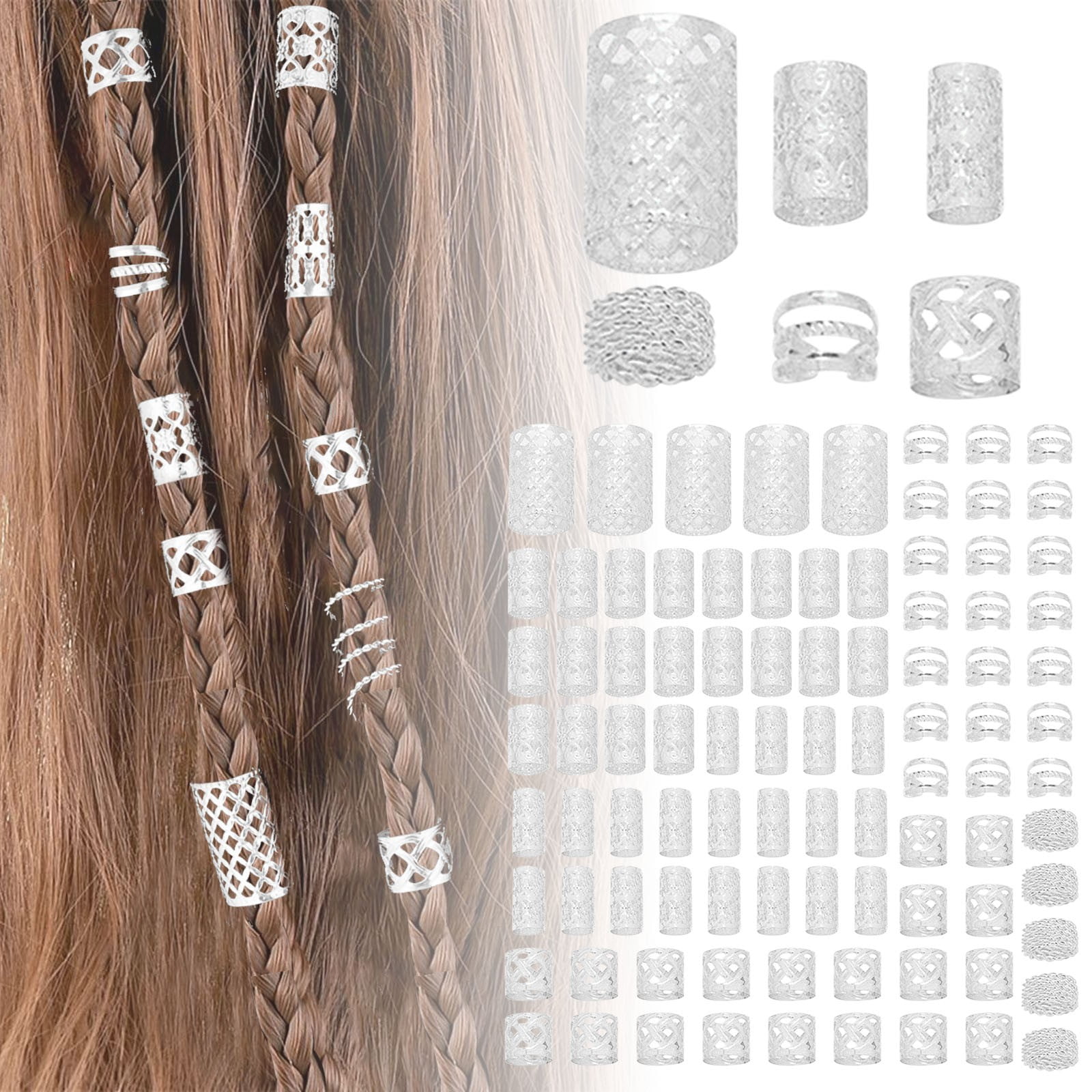 90pcs DIY Wig Dreadlocks Accessories Mesh Hollow Hair Extensions Hoop ...