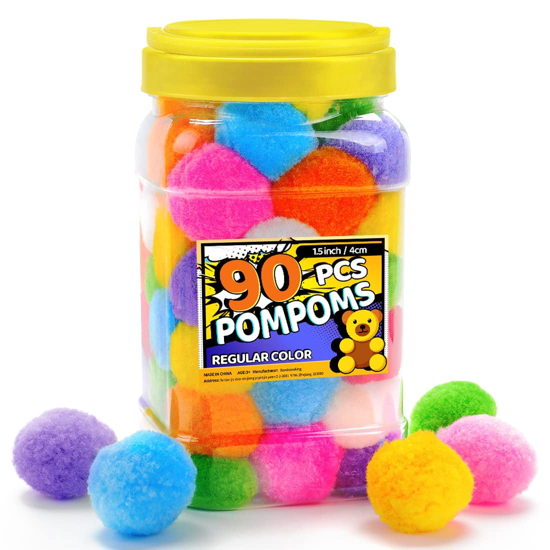 90pcs Fluffy Pom Poms 1.5 Inch (4cm), Multicolor Craft Balls for Decorations, Sensory Play ...