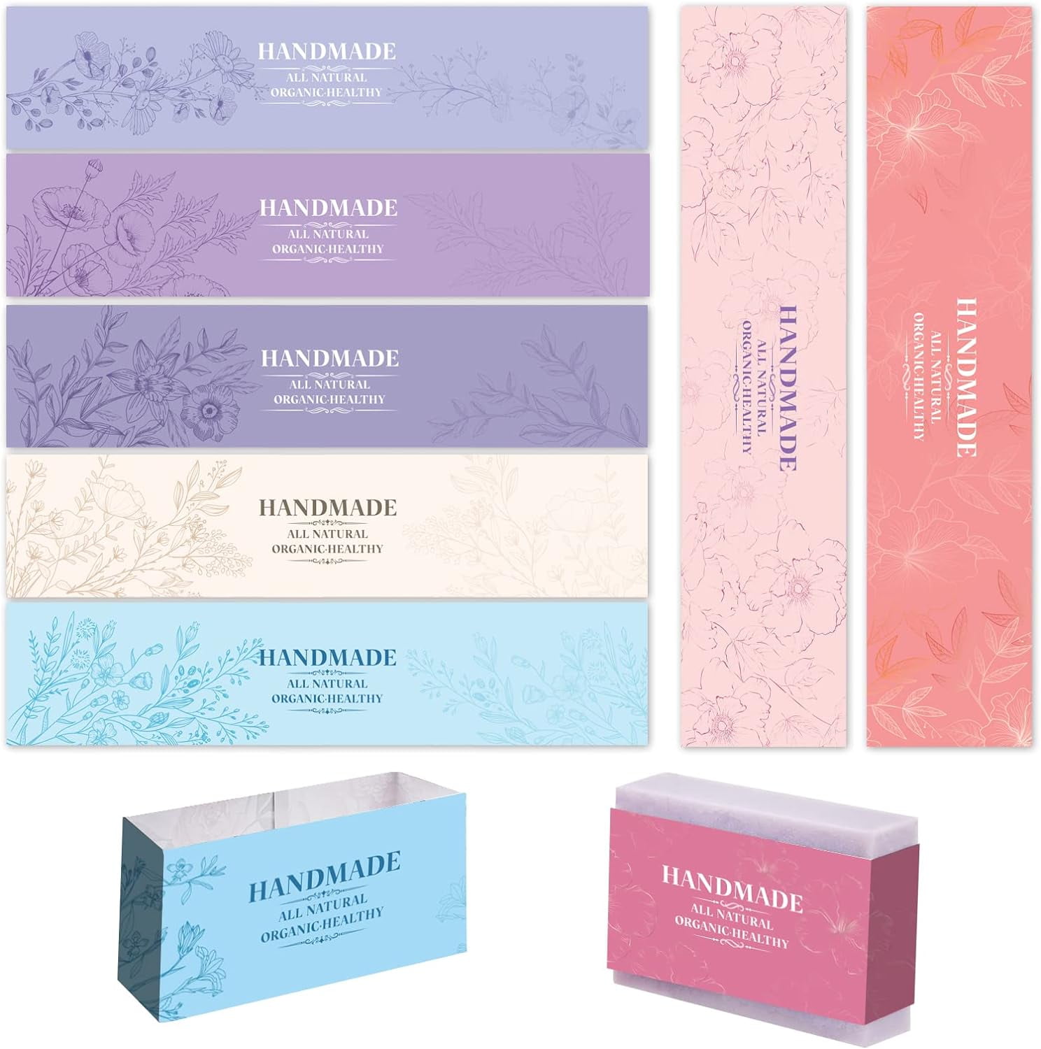 90pcs Handmade Wrap Label Tape 9 Styles Flower Soap Paper Wrapper ...