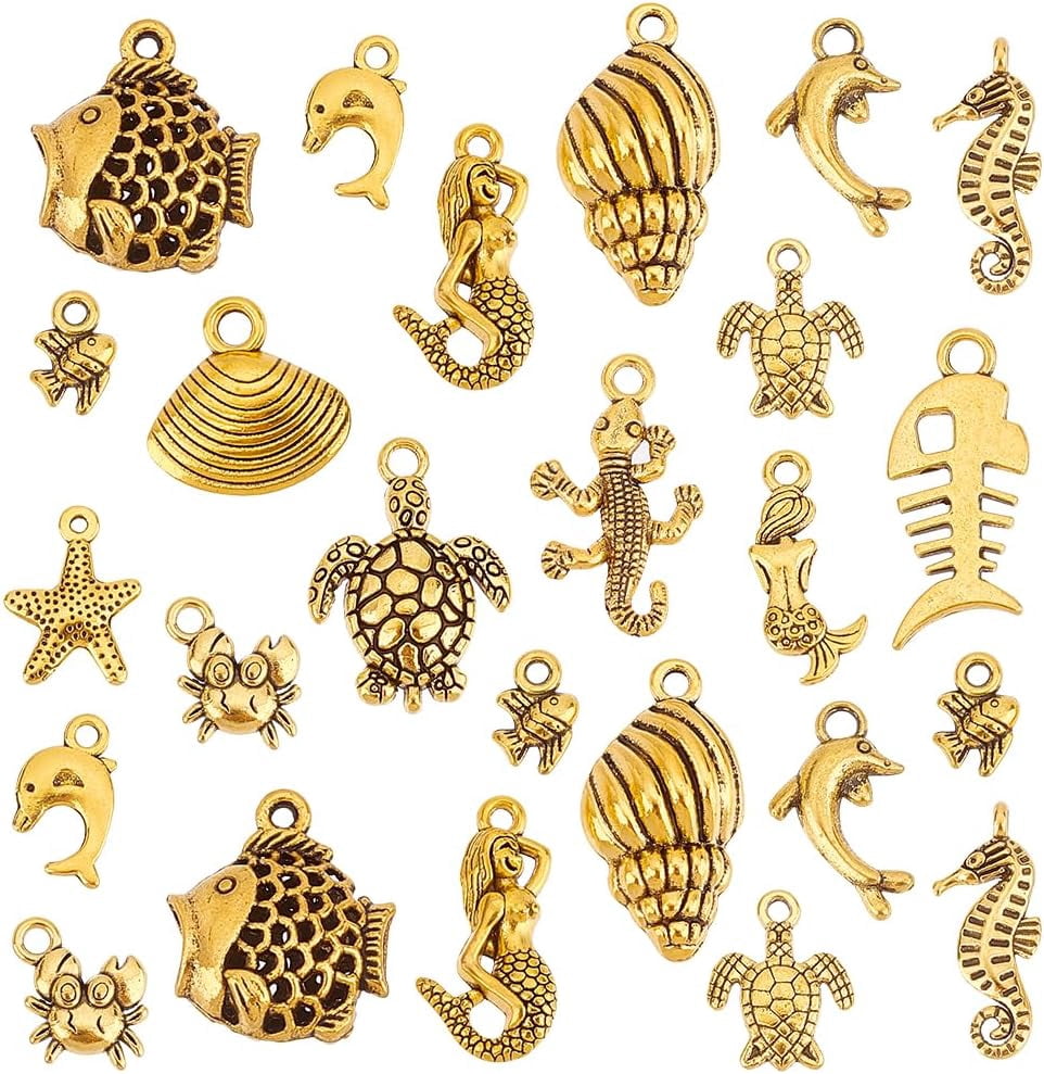 90pcs Ocean Themed Charms 15 Styles Metal Fish Charms Gold Sea ...