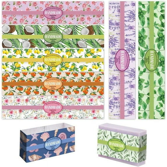 90pcs Wrap Paper Tape 9 Styles Flower Soap Paper Wrapper Tags Crafts ...
