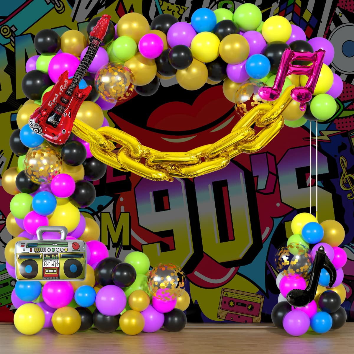 90s 80s Themed Balloon Garland with Music Note Guitar Chain Foil ...