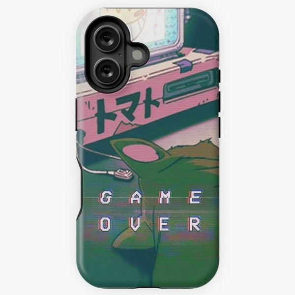 90s Anime Cat Game Over Phone Case for iPhone 11 12 13 14 15 16 17 Pro ...