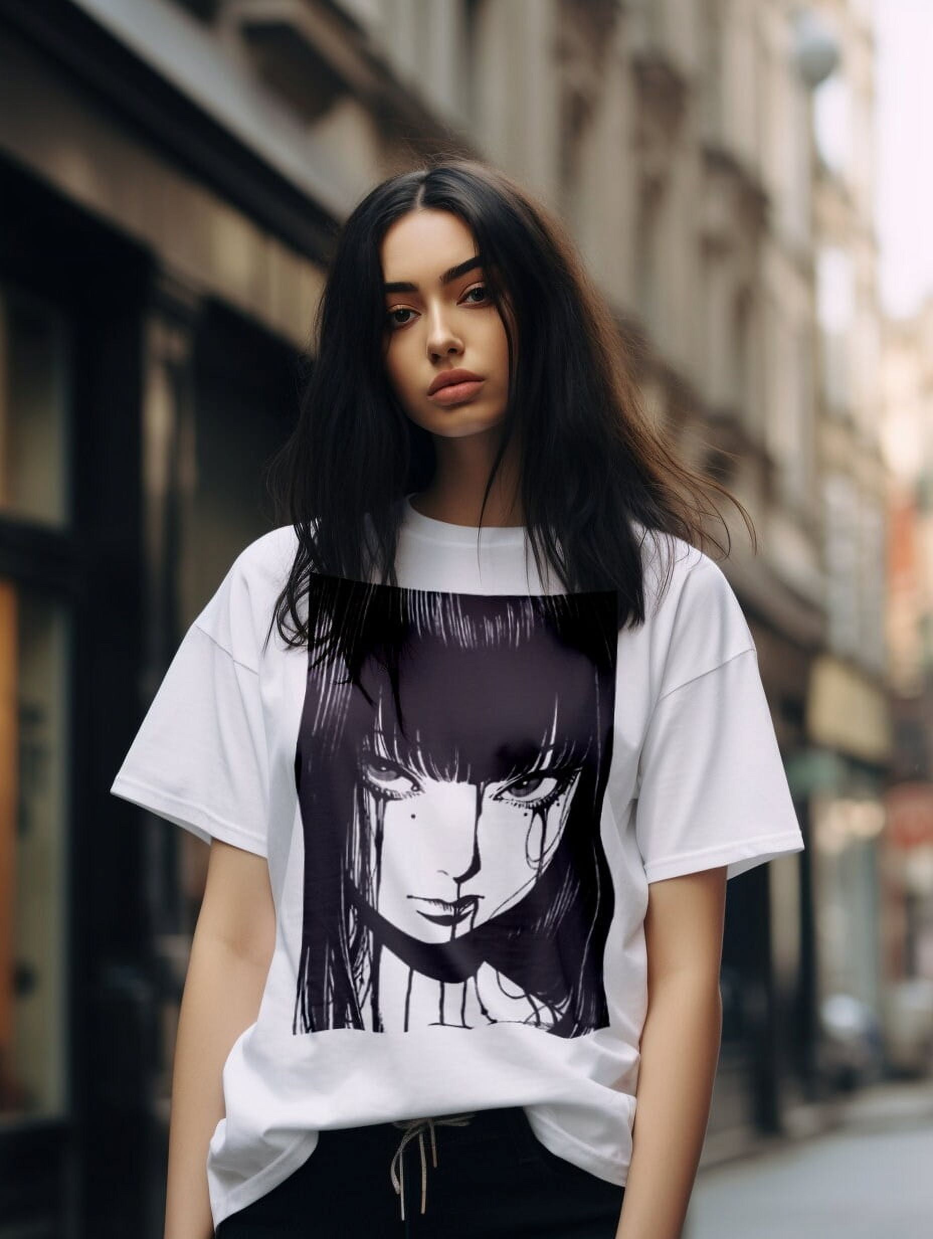 90s Anime Manga Girl T-Shirt Japanese Horror Alt Clothes Anime ...