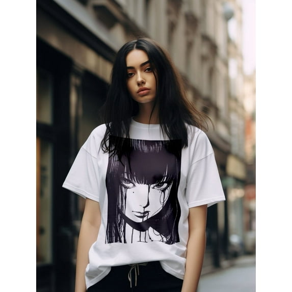 90s Anime Manga Girl T-Shirt Japanese Horror Alt Clothes Anime ...
