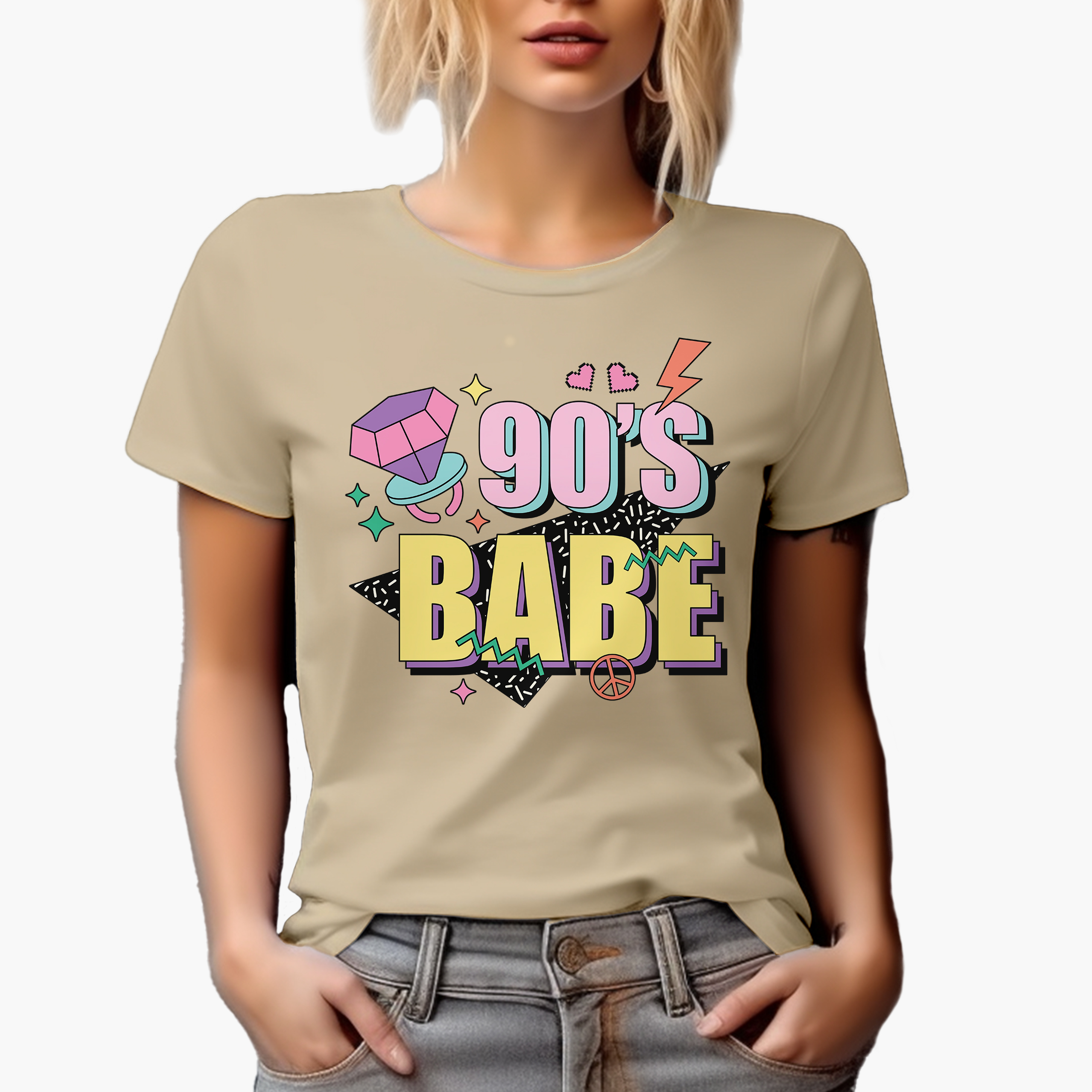 90s Babe, Artsy Retro & Millennial Themed Merch Gift, Tan T-Shirt, 2XL ...