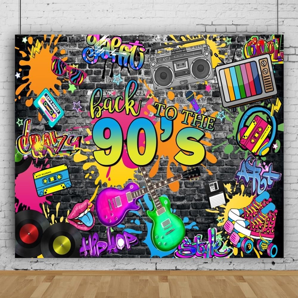 90s Backdrop for Party Decorations hip Hop Graffiti Brick Wall Back to ...