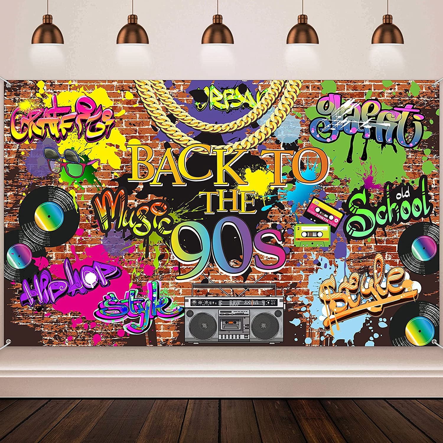 90s Backdrop for Photoshoot Hip Hop Graffiti Banner Brick Wall Retro ...