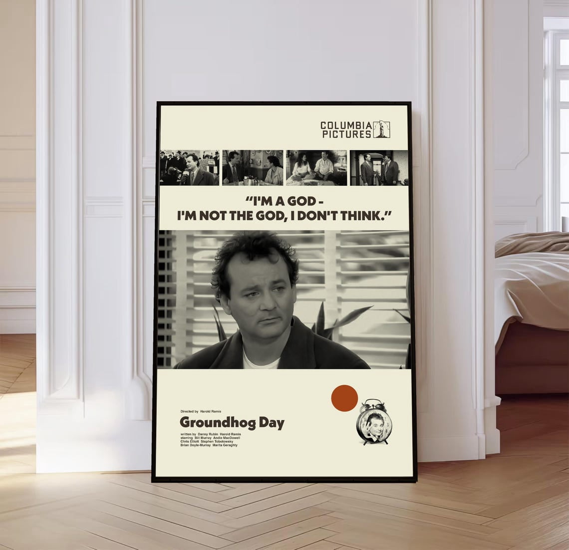 90s Classic Time Loop Comedy Minimalist Black and White Mid-Century ...