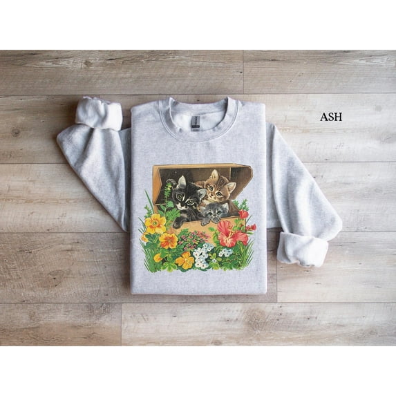 90s Cottagecore Kitten Sweater, Cute 90s Spring Floral Cats Sweater ...
