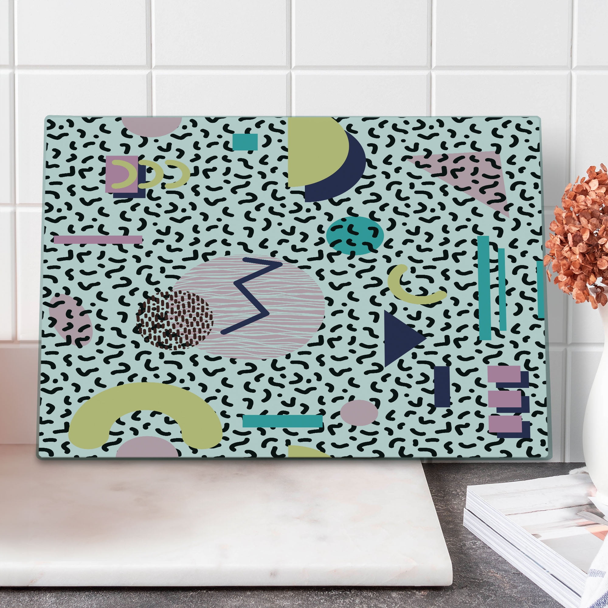 90s Cutting Board, Geometric Pattern in Retro Style Round Half Moon ...