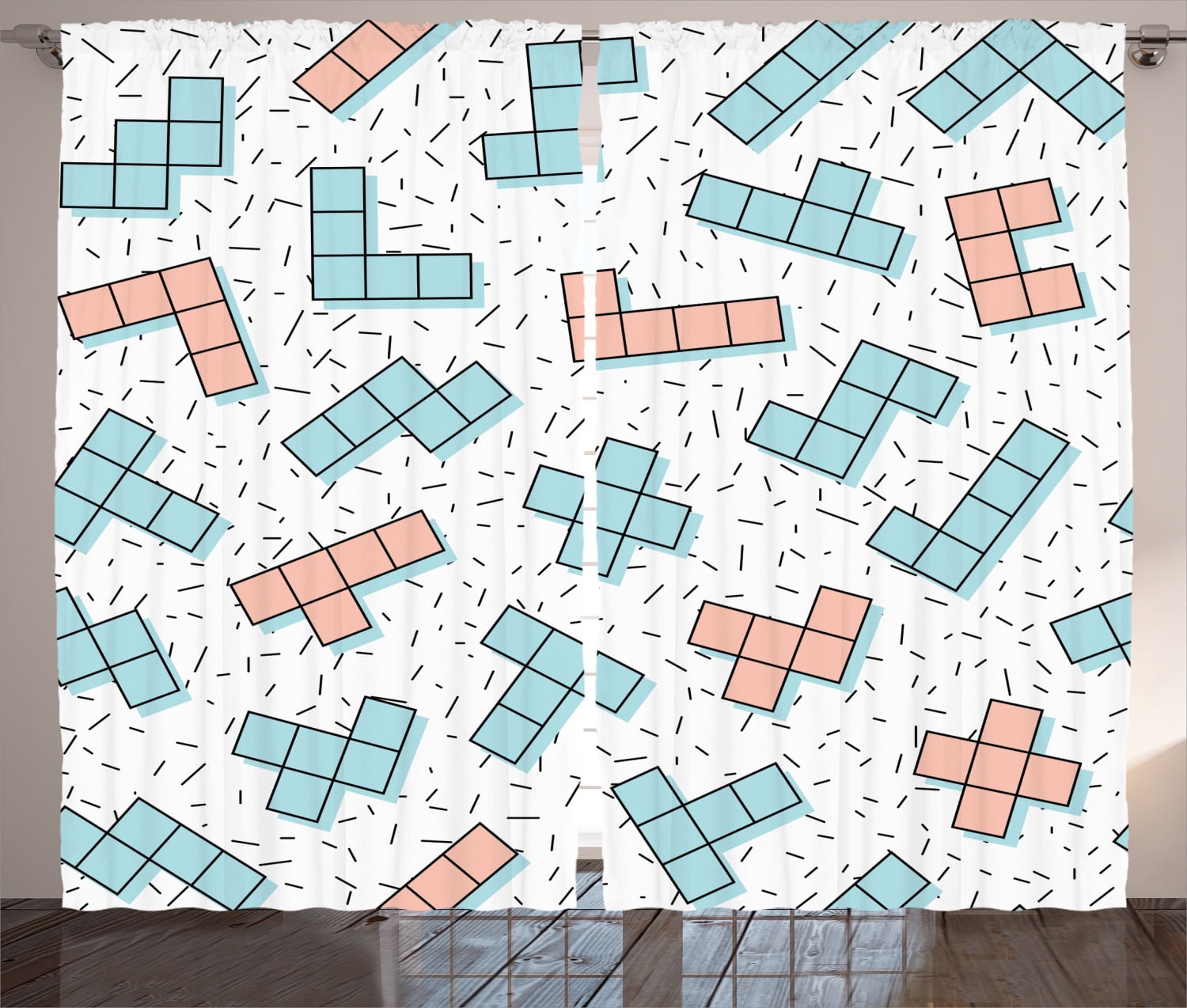 90s Decorations Curtains 2 Panels Set, Geometric Patterns in Retro ...