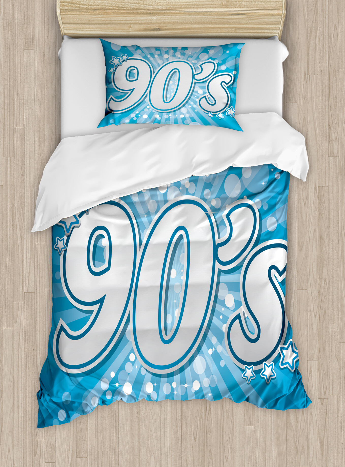 90s Duvet Cover Set, 90's Letter and Stars on Striped Background with ...
