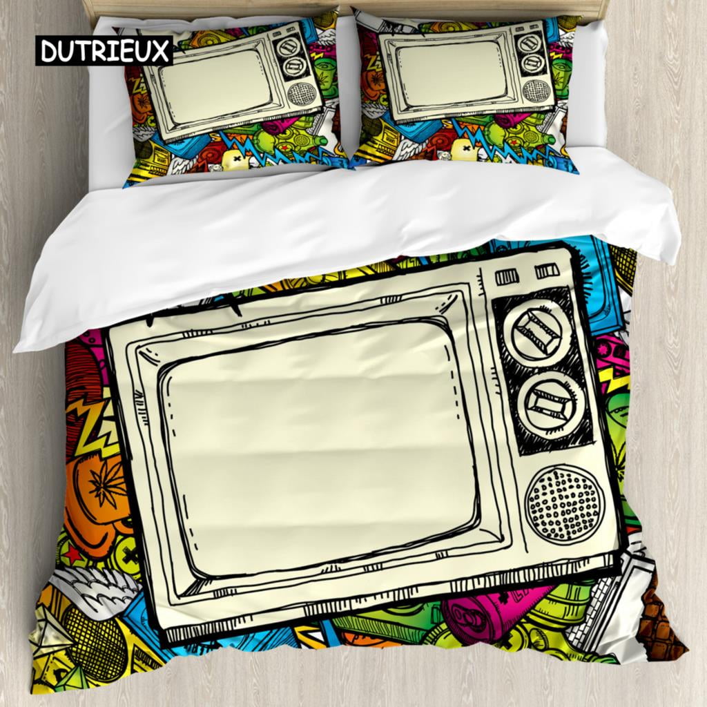 90s Duvet Cover Set 90's Letter and Stars on Striped Background with ...