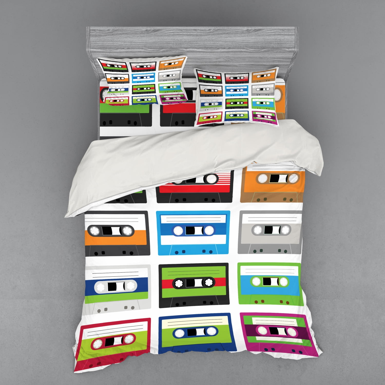 90s Duvet Cover Set, Composition of Retro Plastic Audio Cassettes Tapes ...