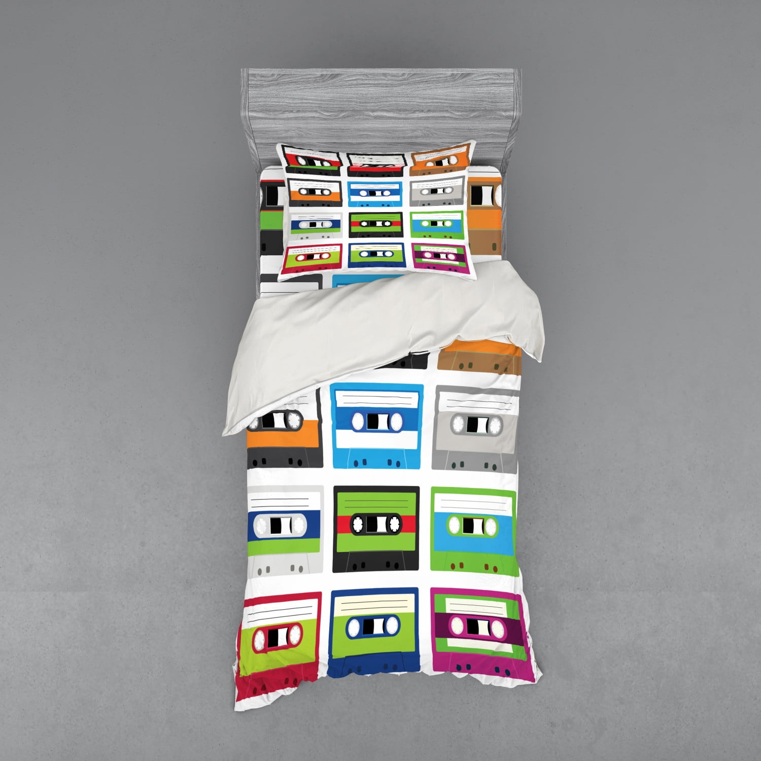 90s Duvet Cover Set, Composition of Retro Plastic Audio Cassettes Tapes ...