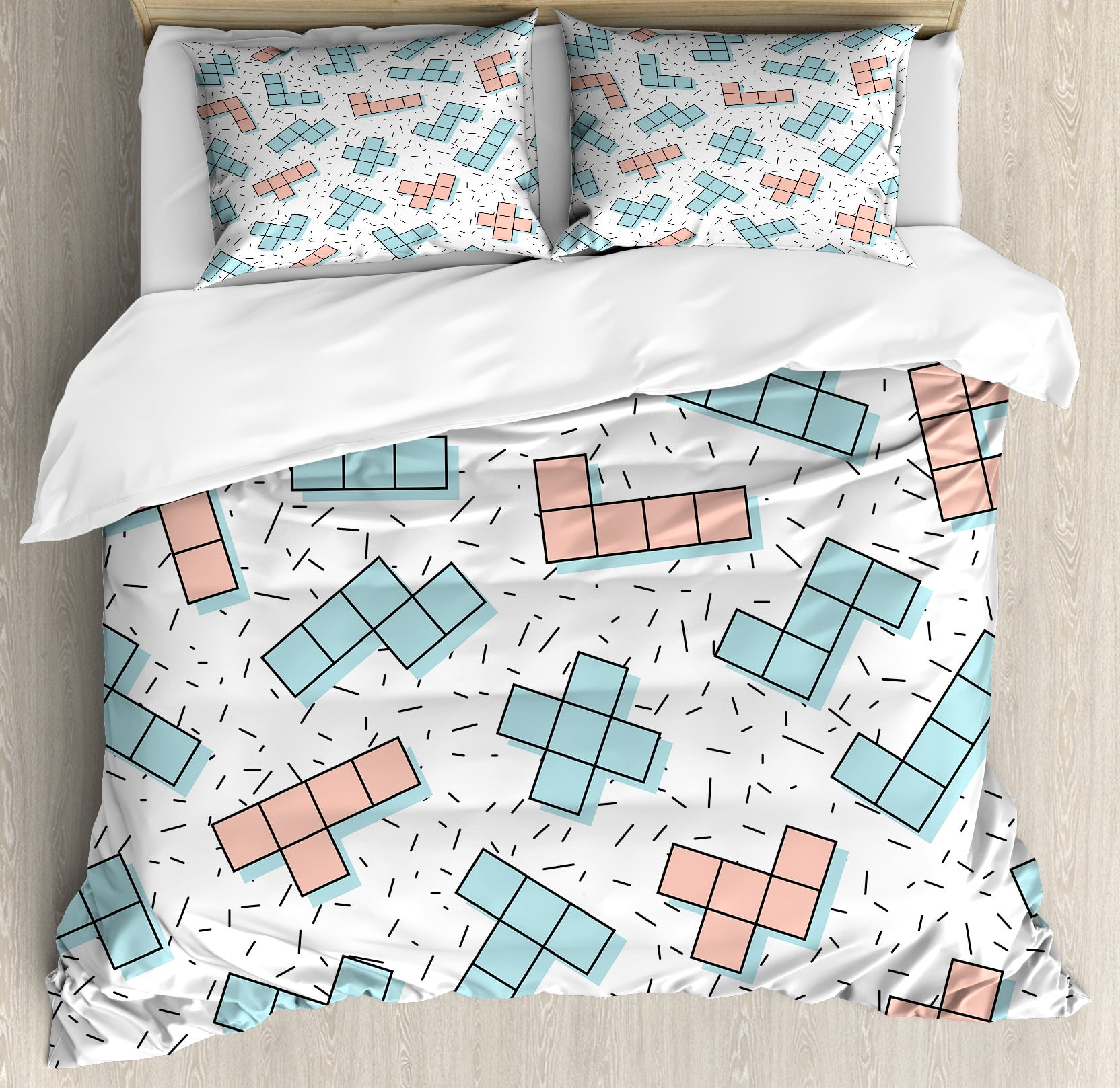 90s Duvet Cover Set, Geometric Patterns in Retro Memphis Style Abstract ...