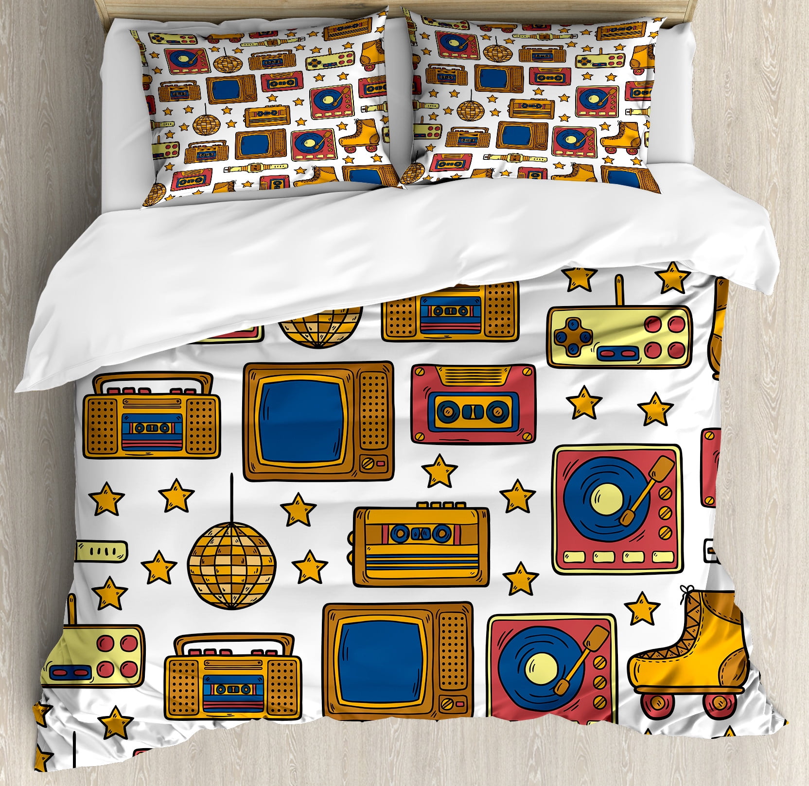90s Duvet Cover Set, 90s Theme with Old Style House Devices Roller ...