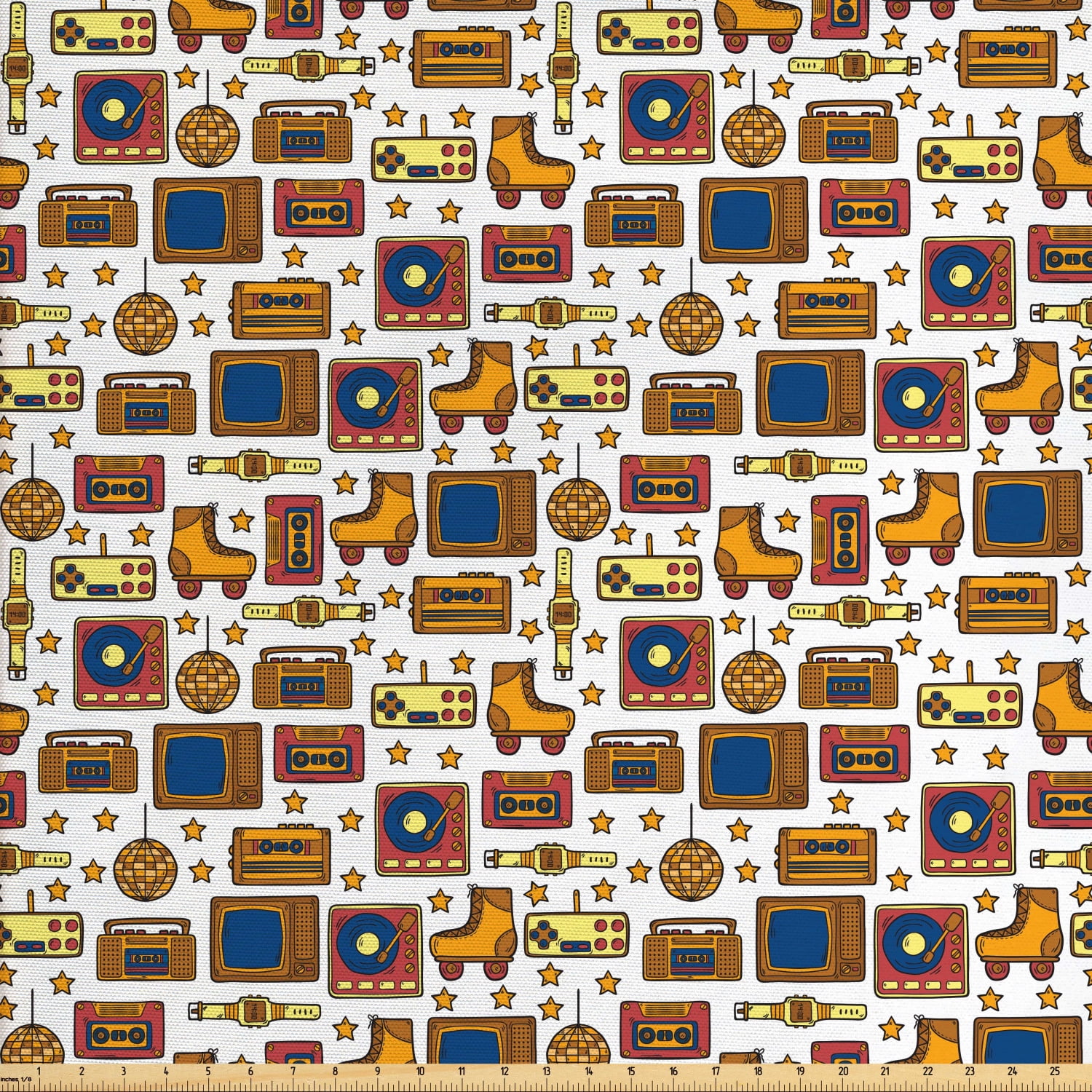 Ambesonne Vintage Fabric by the Yard Upholstery, 90s Theme Retro Fun ...