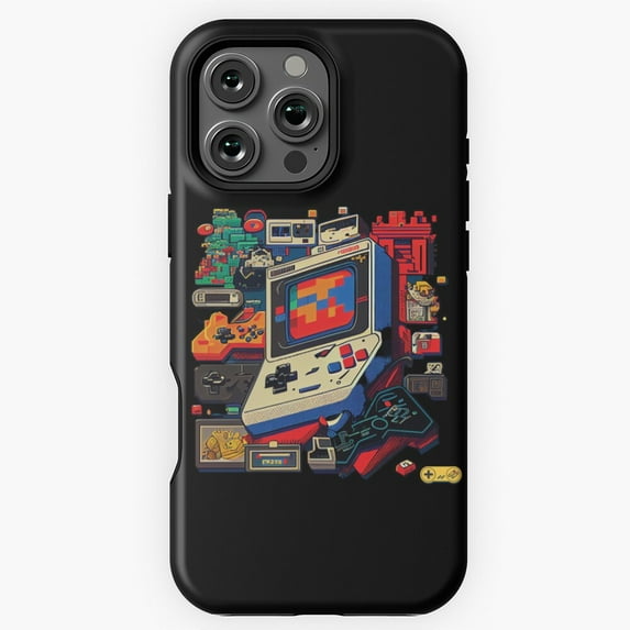 90s Gaming Frenzy Pixel Graphics Art iPhone Case 11 12 13 14 15 16 17 ...