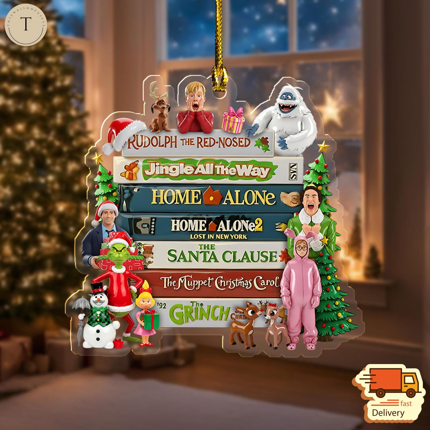 90s Movie Christmas Ornament, Retro 2D Flat Acrylic Xmas Movies Fan ...