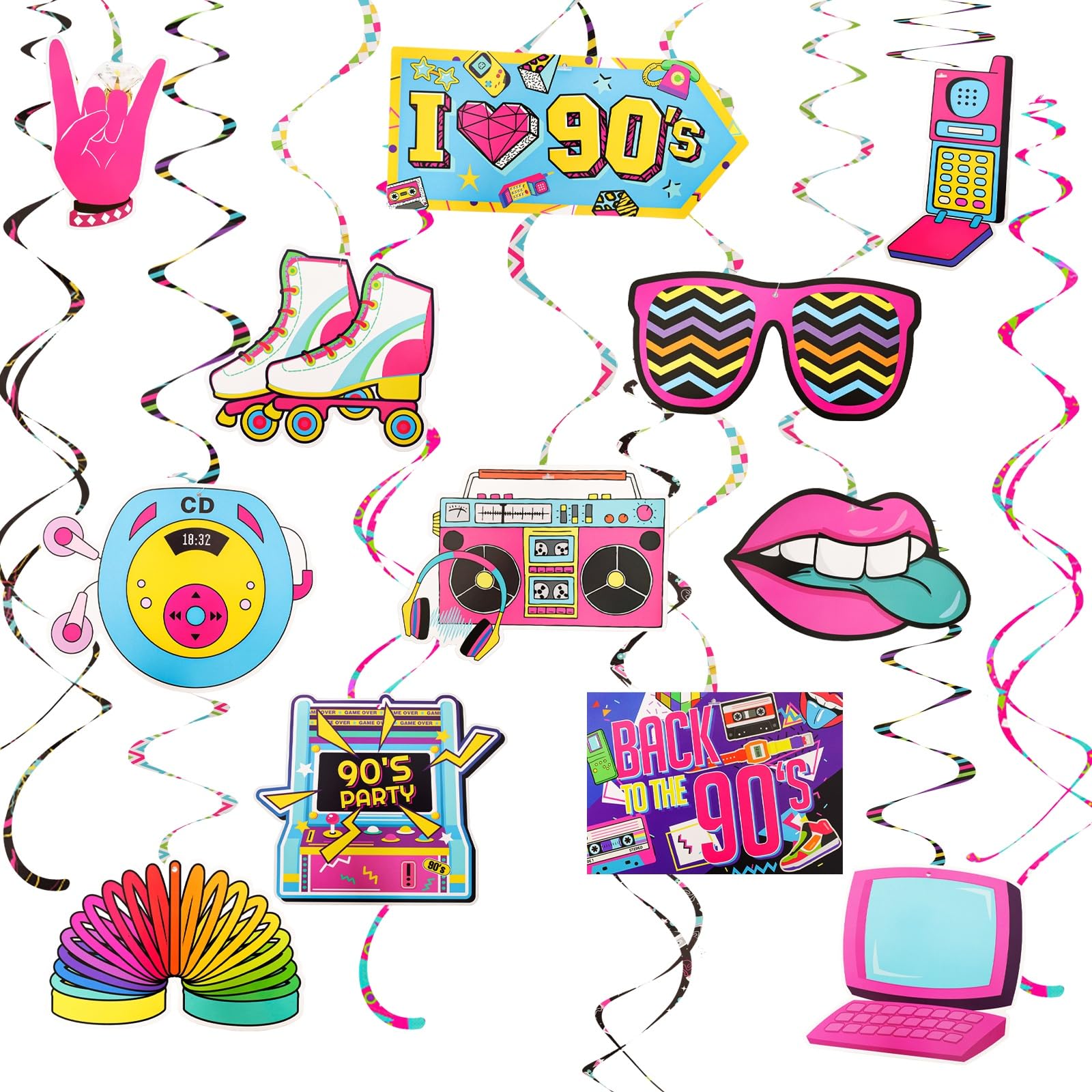 90s Party Decorations 18 Pieces 90s Theme Party Swirls Streamers 1990s ...