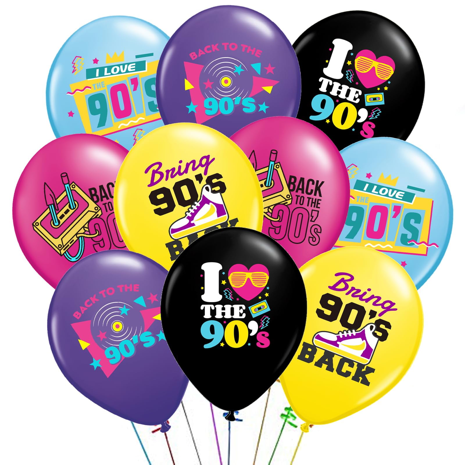 90s Party Decorations 40 RRF12 pack Back to the 90s Balloons Retro ...