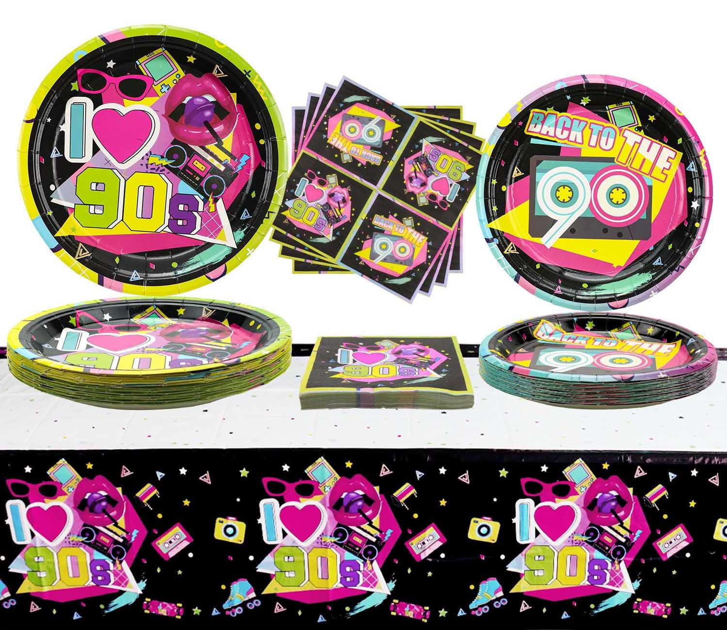 90s Party Supplies - 122 Pcs 90s Plates Napkins Tablecloth Set, for ...