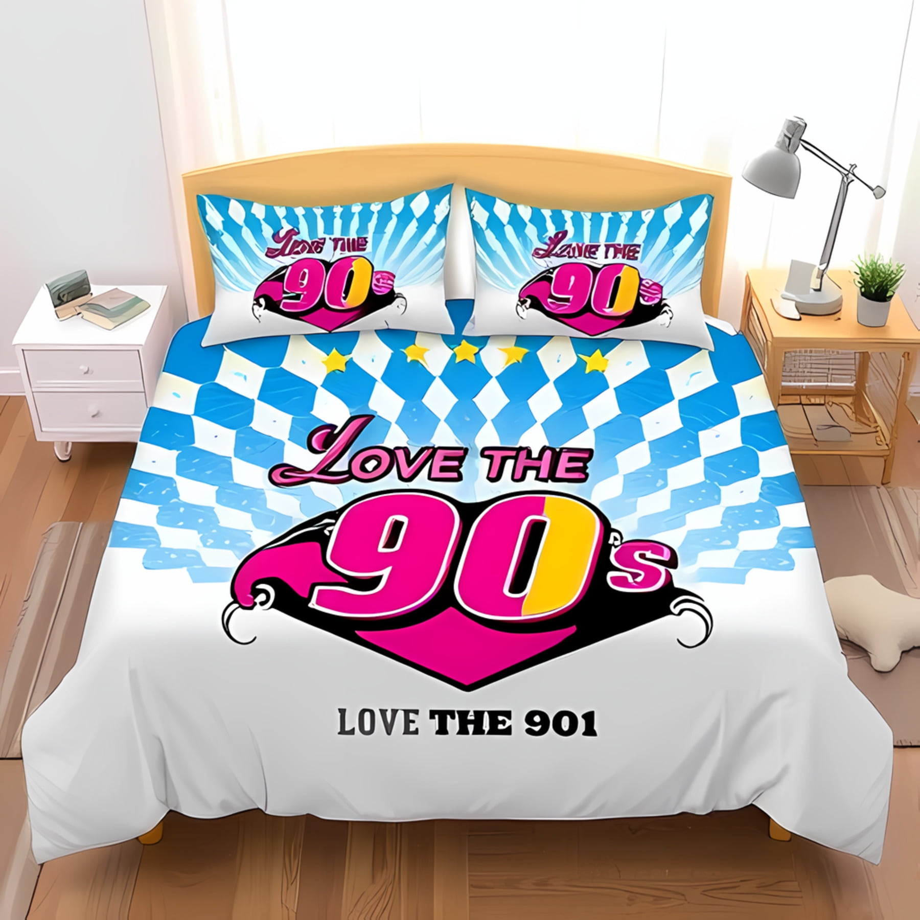 90s -Piece Duvet Cover Set - Bold Pink & Yellow 'LOVE THE 90s ...