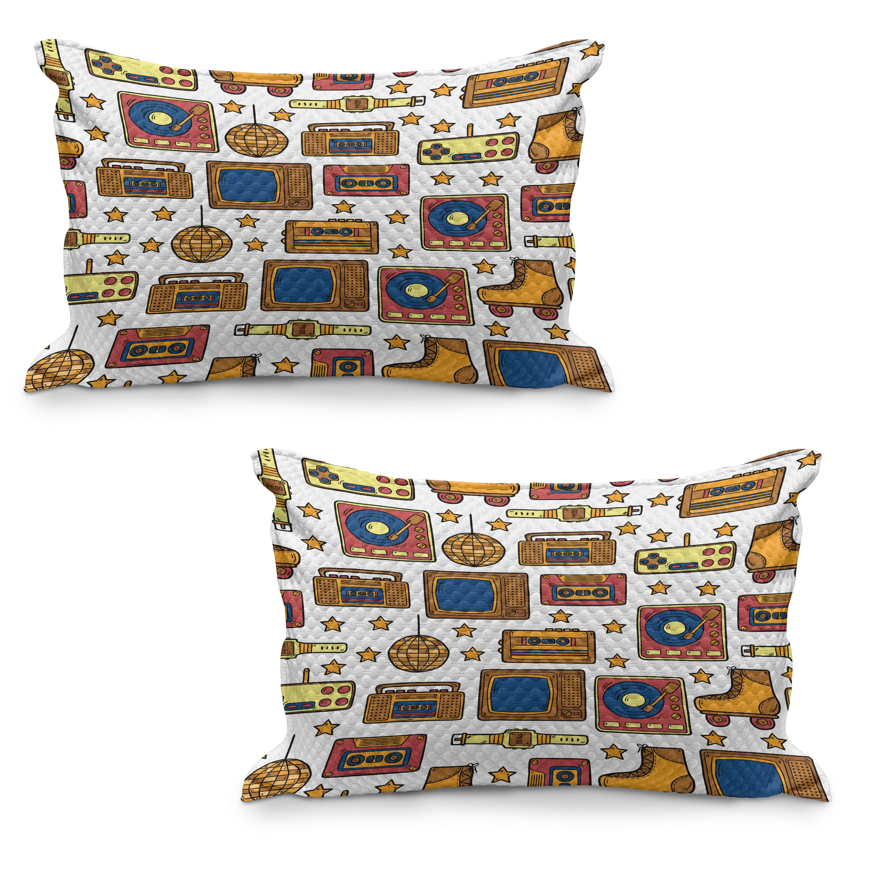 90s Quilted Pillowcover Set of 2, 90s Theme with Old Style House ...