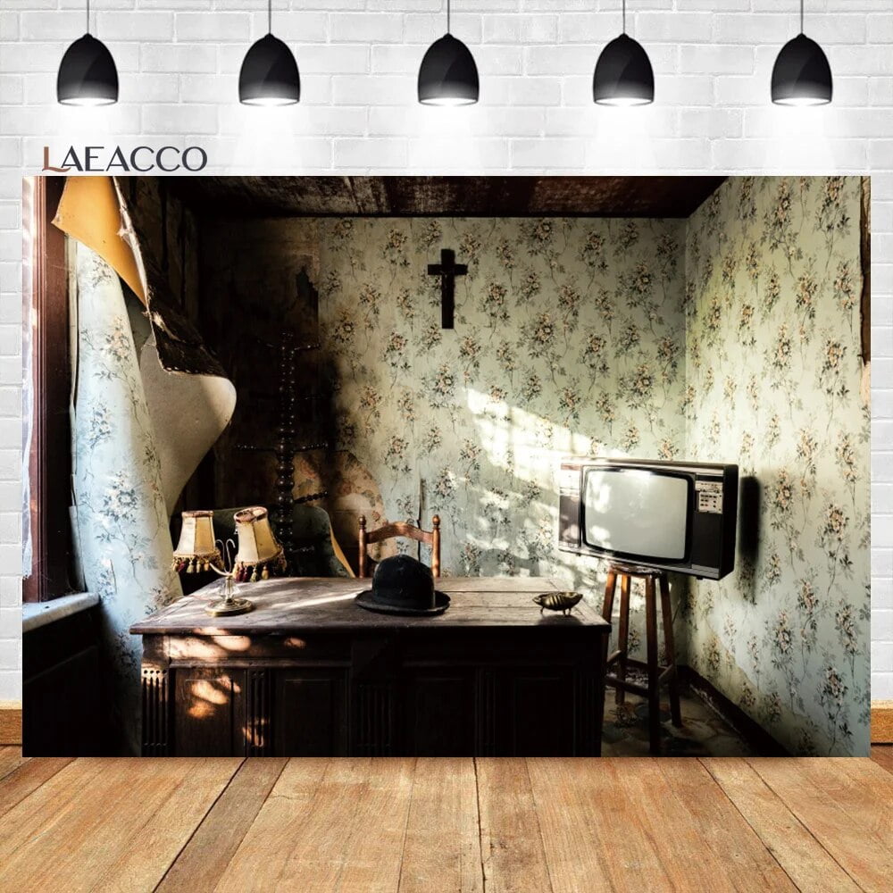 90s Retro Christian Indoor Room Backdrop Cross Old TV For Baby Child ...