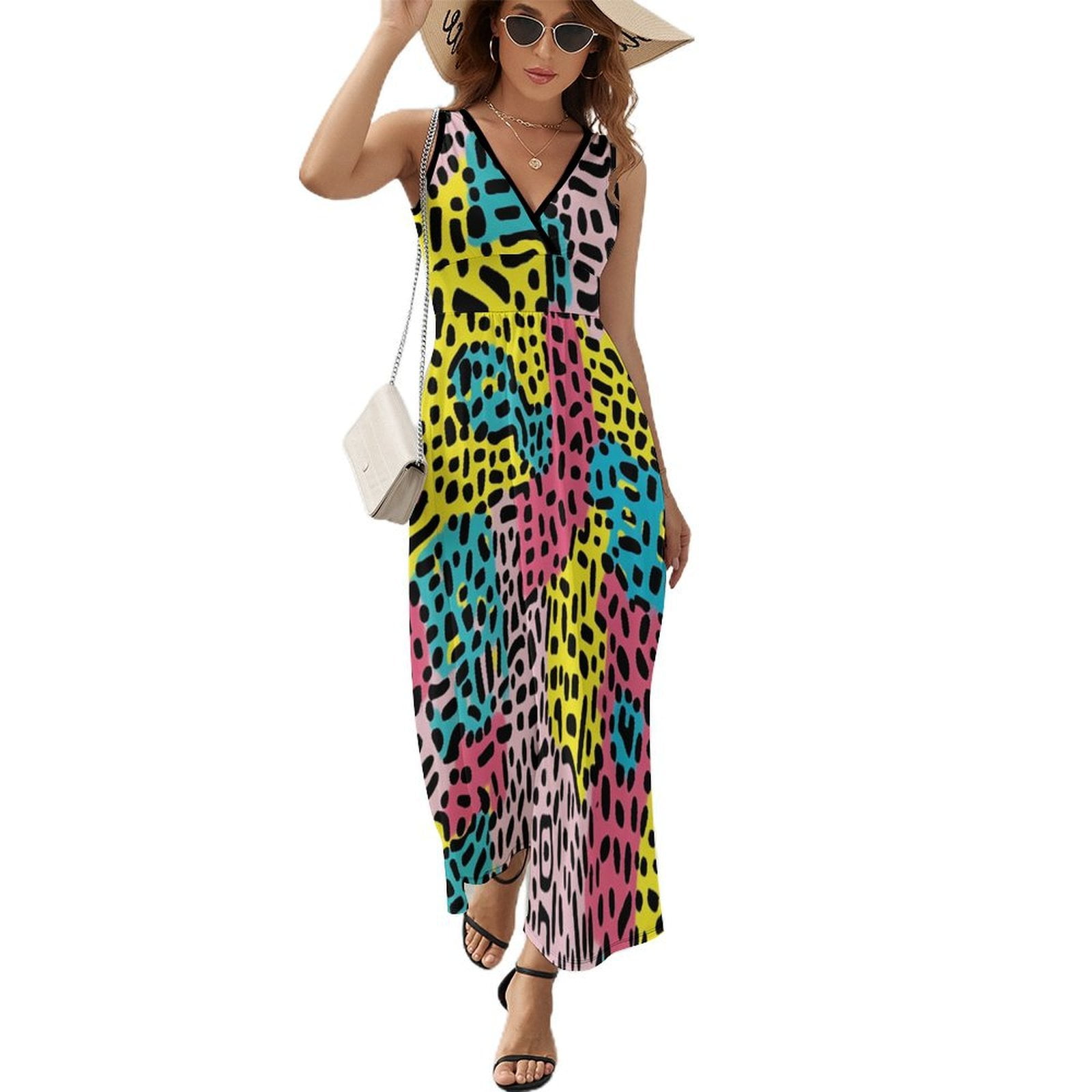 90s Retro Memphis Style Dress Fashion Boho Beach Long Dresses Female ...