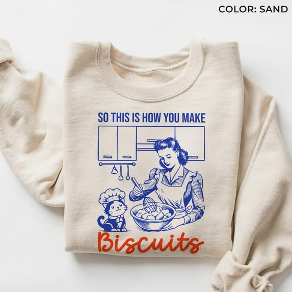 90s Retro So This Is How You Make Biscuits Sweatshirt, Cat Making Biscuits Shirt, Kitty Sweater ...