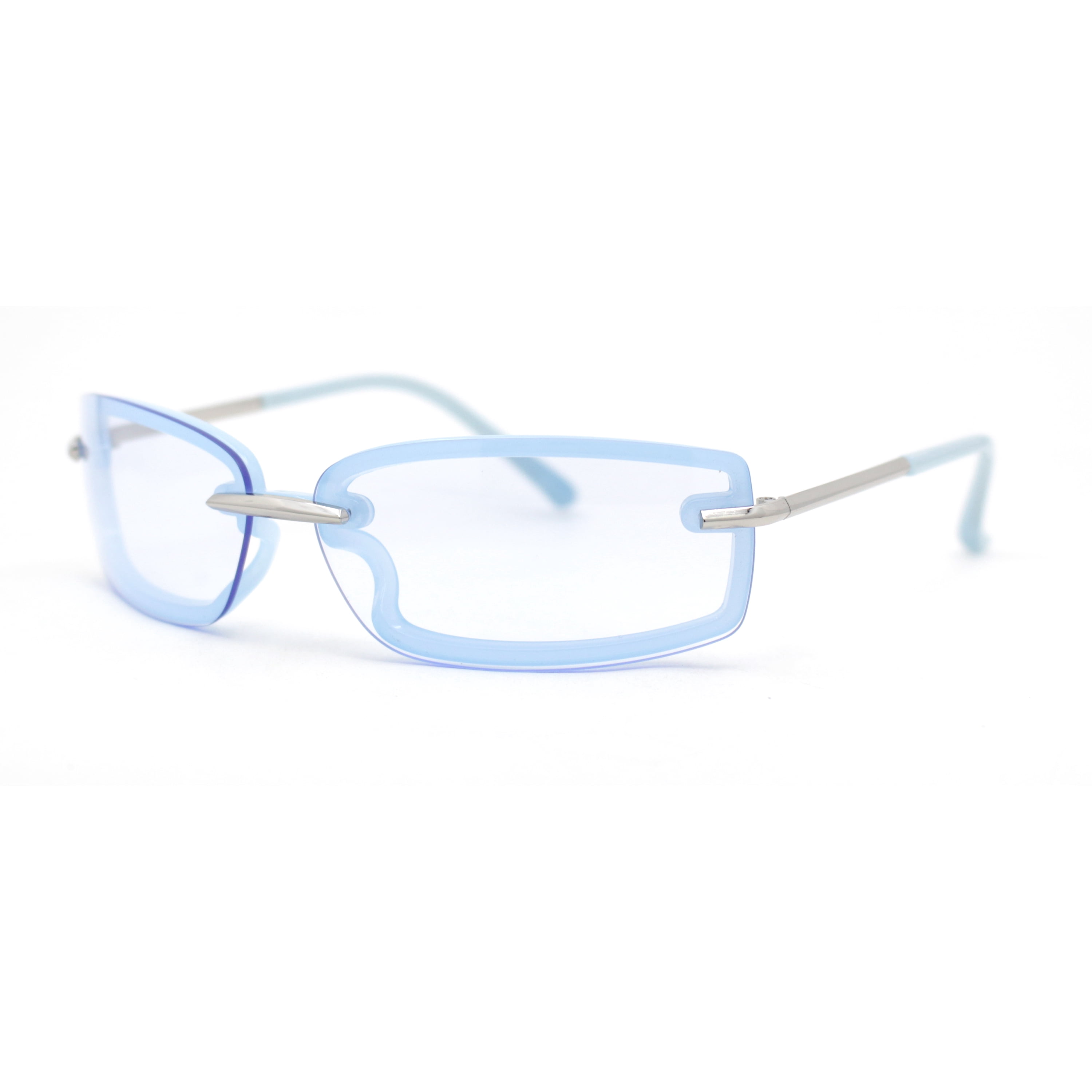 90s Rimless Curved Rectangle Agent Style Plastic Sunglasses Silver ...