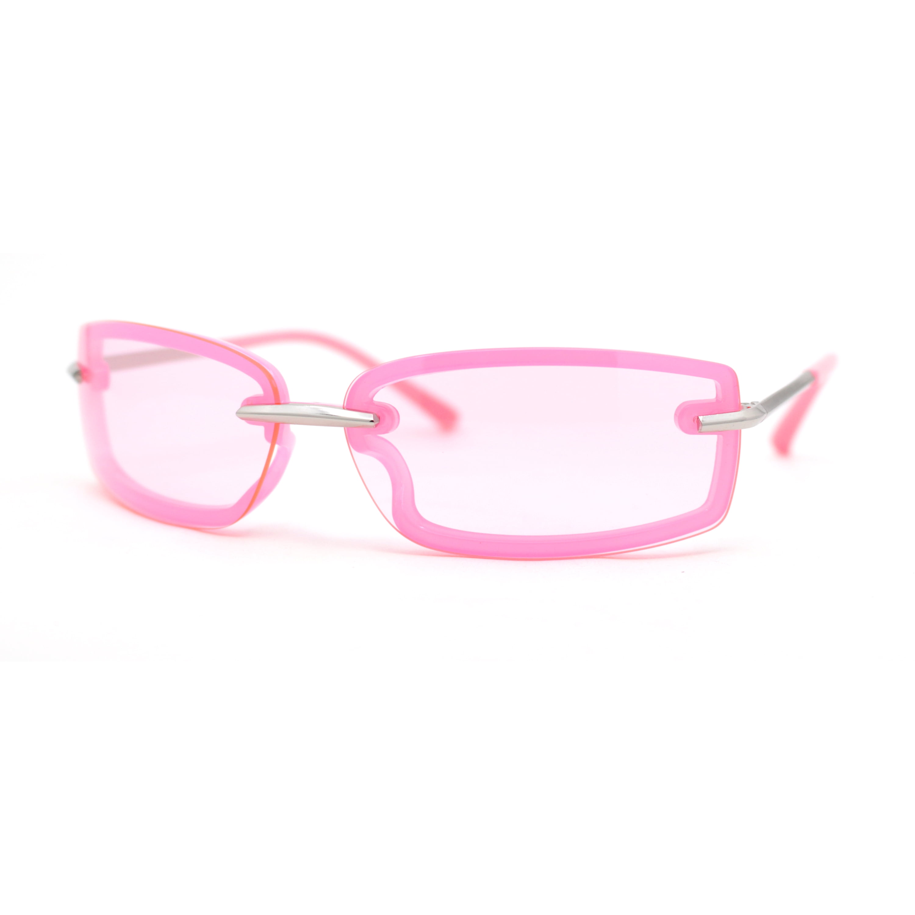 90s Rimless Curved Rectangle Agent Style Plastic Sunglasses Silver ...