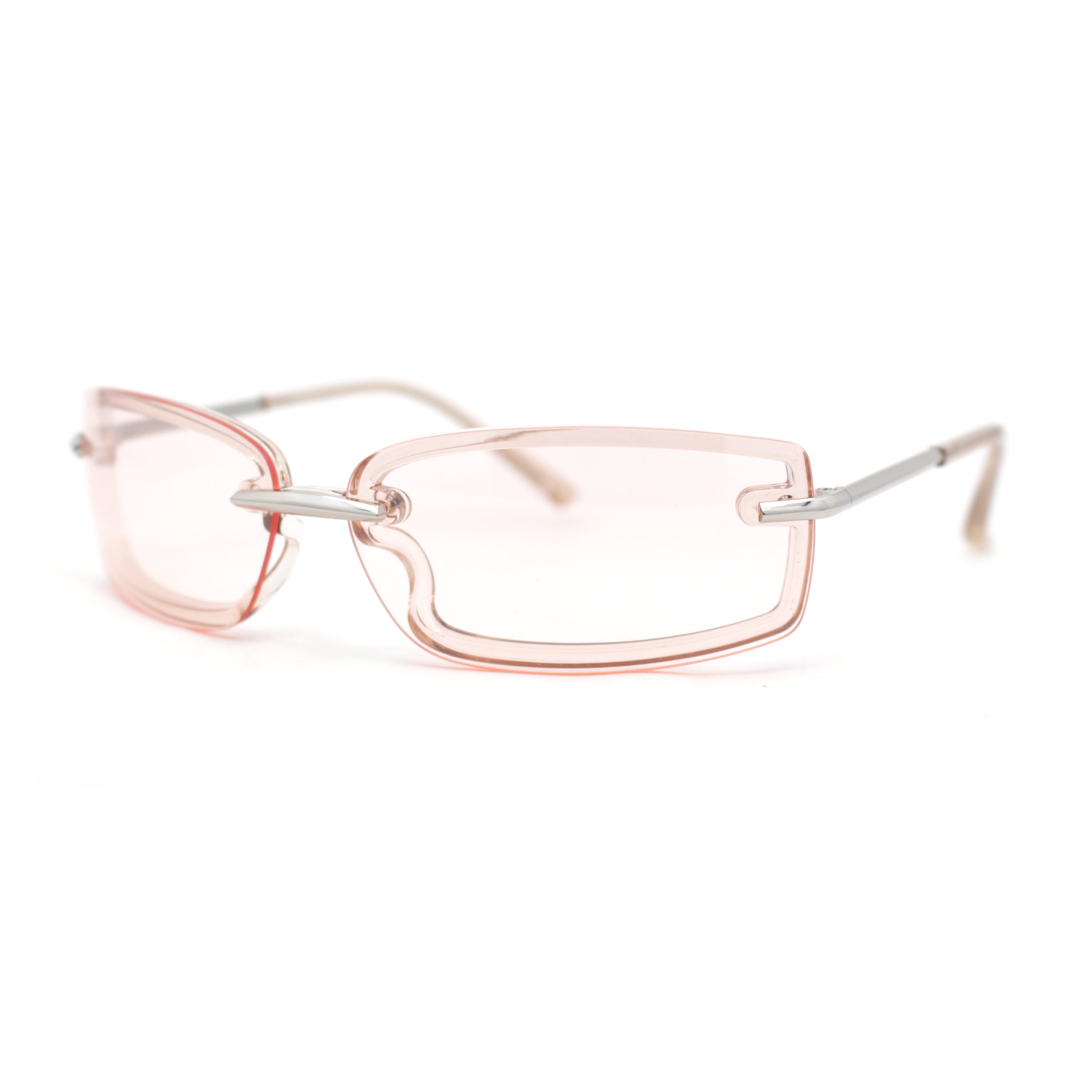 90s Rimless Curved Rectangle Agent Style Plastic Sunglasses Silver ...