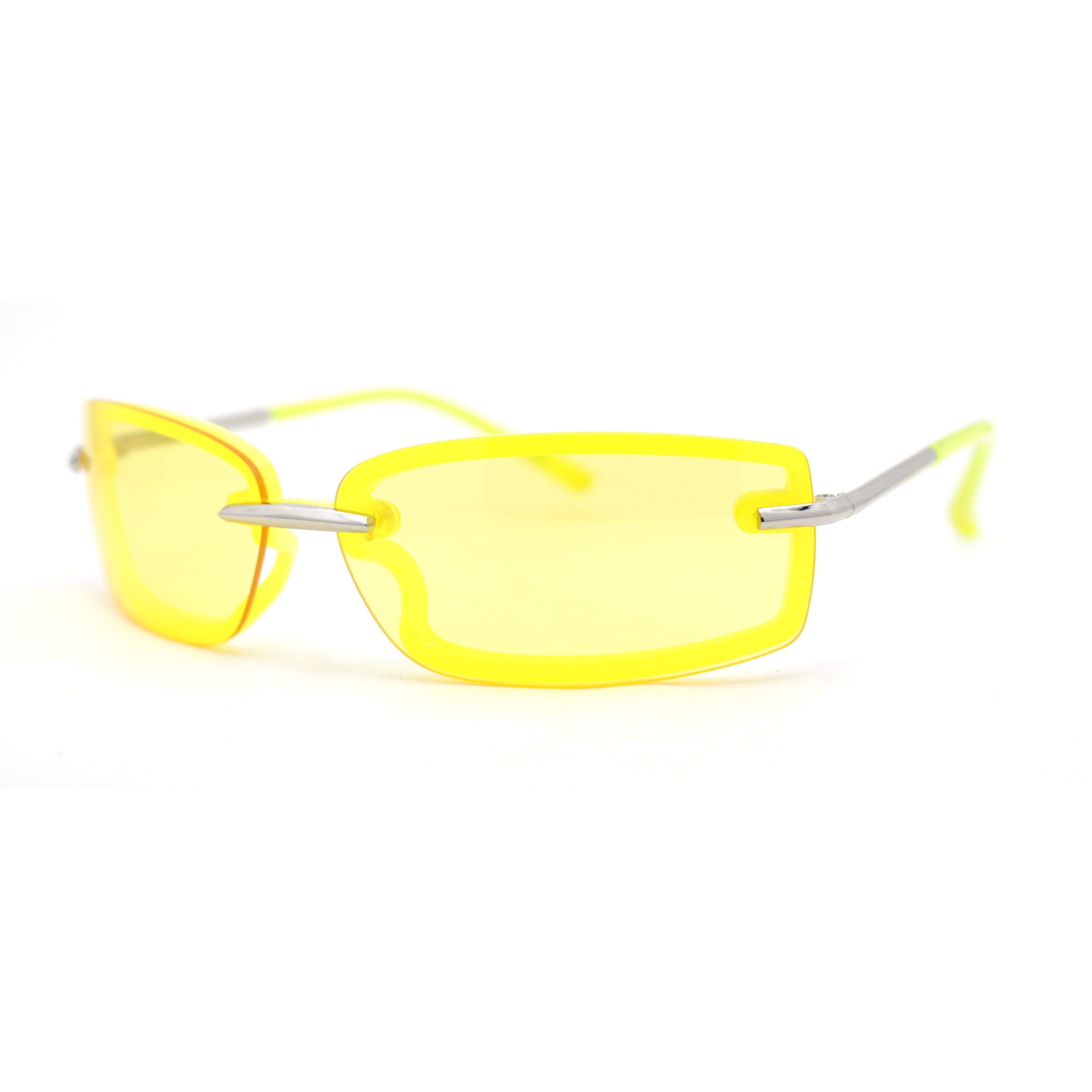 90s Rimless Curved Rectangle Agent Style Plastic Sunglasses Silver ...