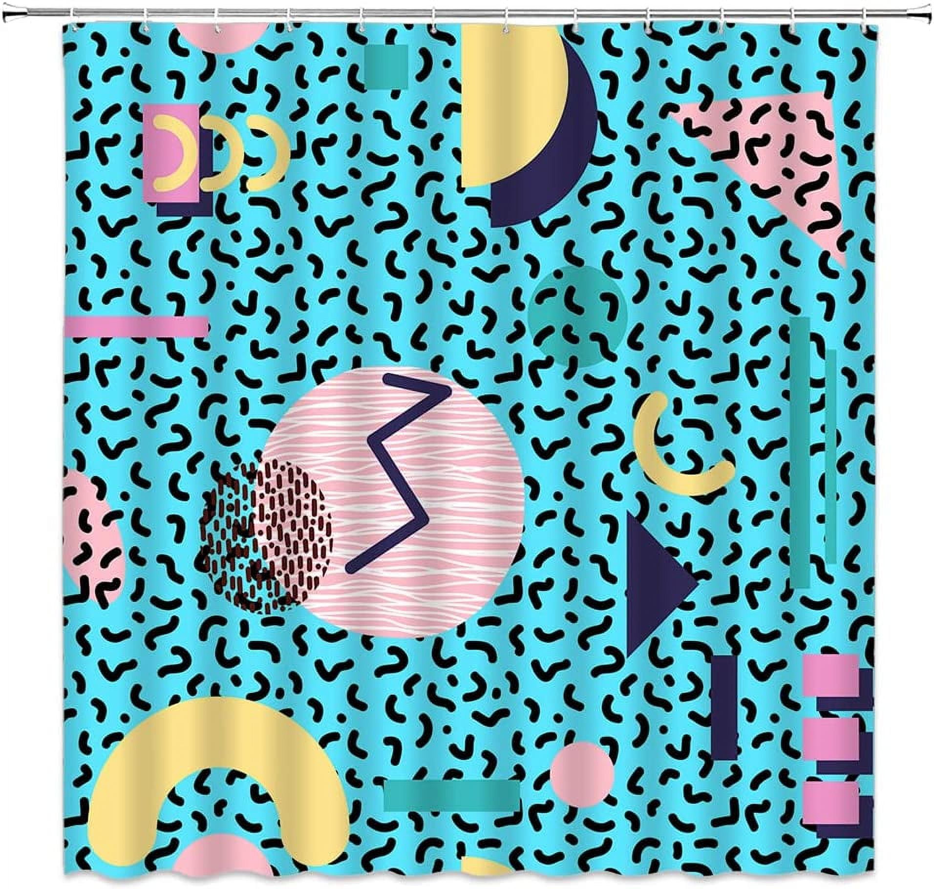 90s Shower Curtain Retro Geometric Round Circle Triangle Square Shapes ...