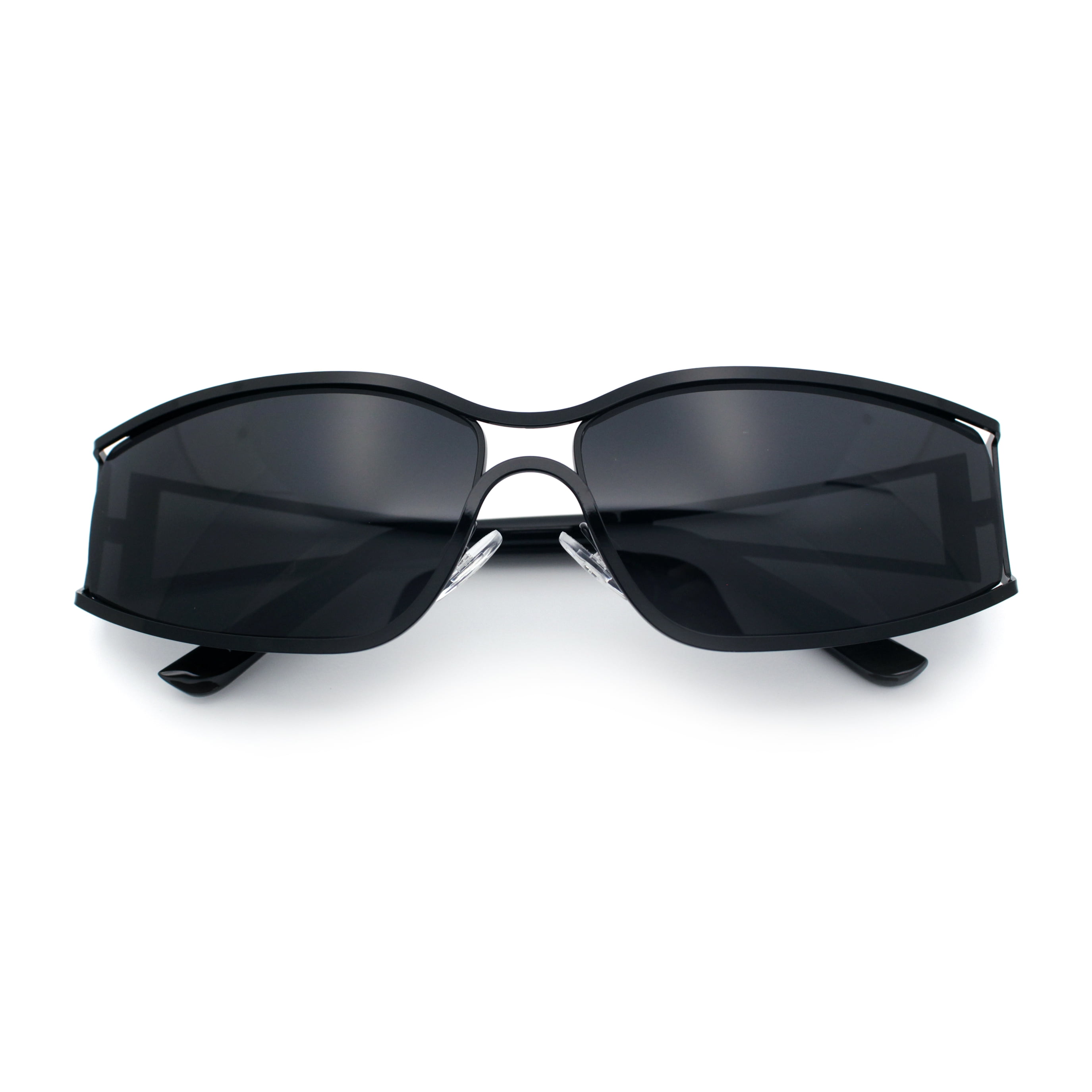 90s Styling Retro Fashion Wrap Around Metal Rim Rectangular Sunglasses ...