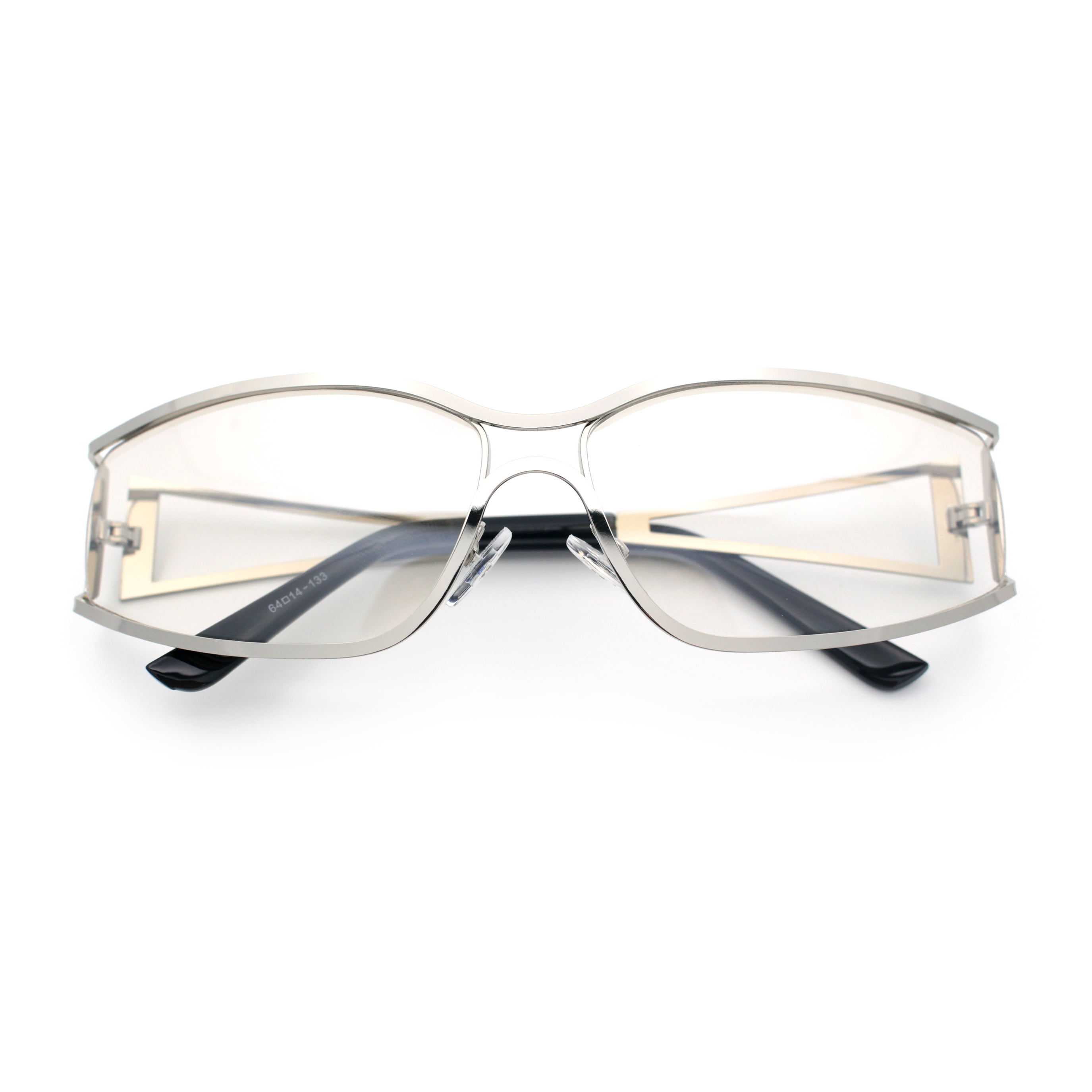 90s Styling Retro Fashion Wrap Around Metal Rim Rectangular Sunglasses ...